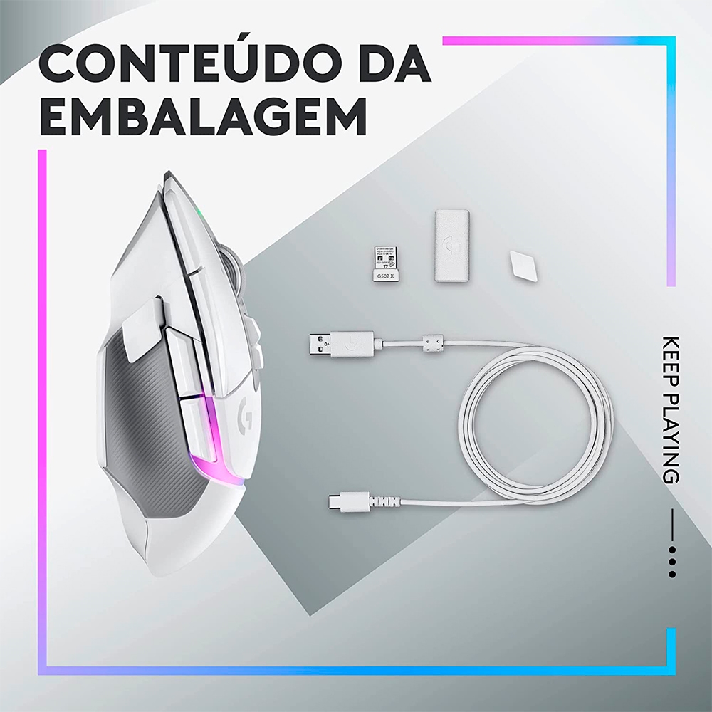 Mouse Gamer Sem Fio Logitech G502 X Plus RGB 25.600DPI Branco - 910-006170