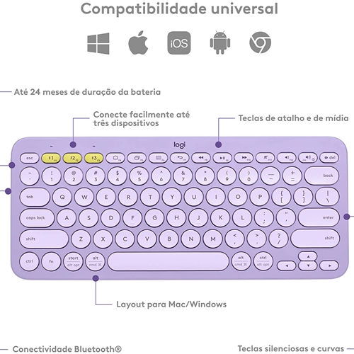 Teclado Sem Fio Logitech K380 Bluetooth Lilás US - 920-011391