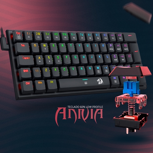 Teclado Gamer Redragon Anivia RGB Mecânico Mini ABNT2 60% Switch Blue ...