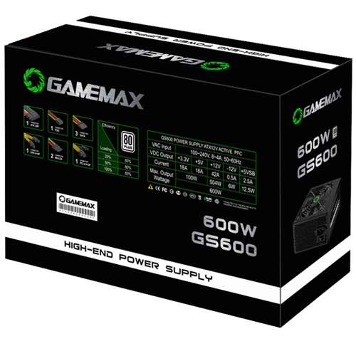 Fonte Gamemax GS600 600W 80 Plus White Preto