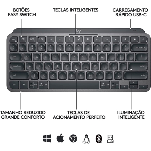 Teclado Sem Fio Logitech MX Keys Mini Bluetooth US Grafite - 920-010505