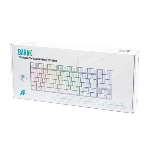 Teclado Gamer APlus Tech Barak White LED Rainbow Mecânico ABNT2 Switch Outemu Brown - AP-KB-3882W