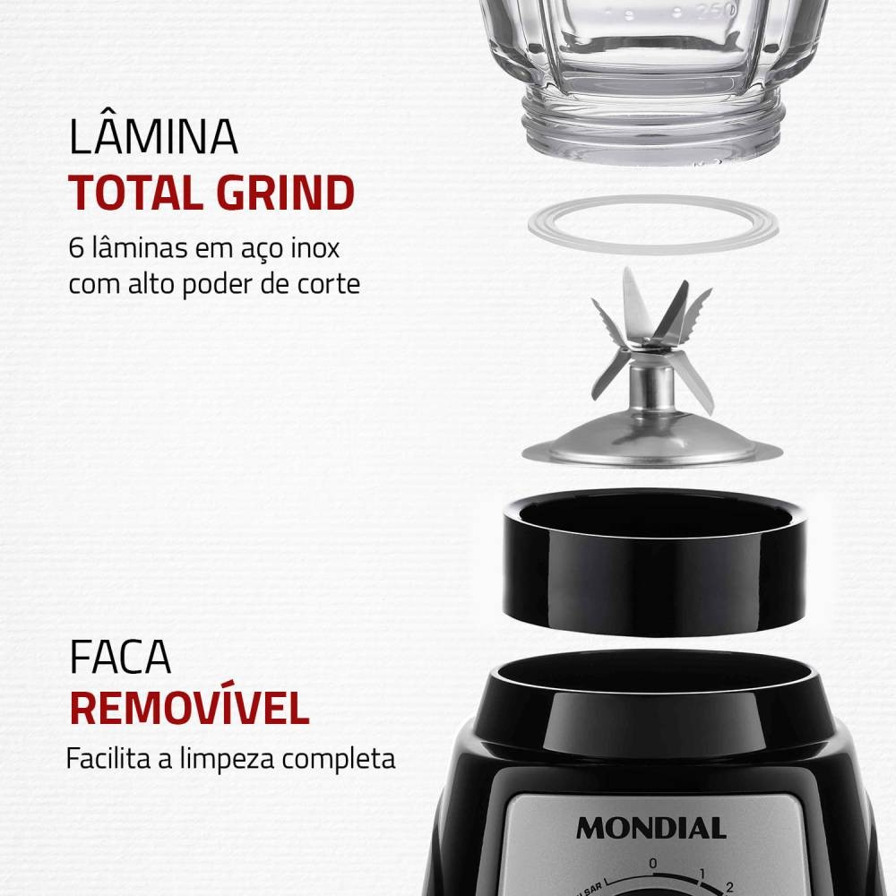Liquidificador Mondial 1400W Turbo Glass com Copo de Vidro 127V - L-1400-GI