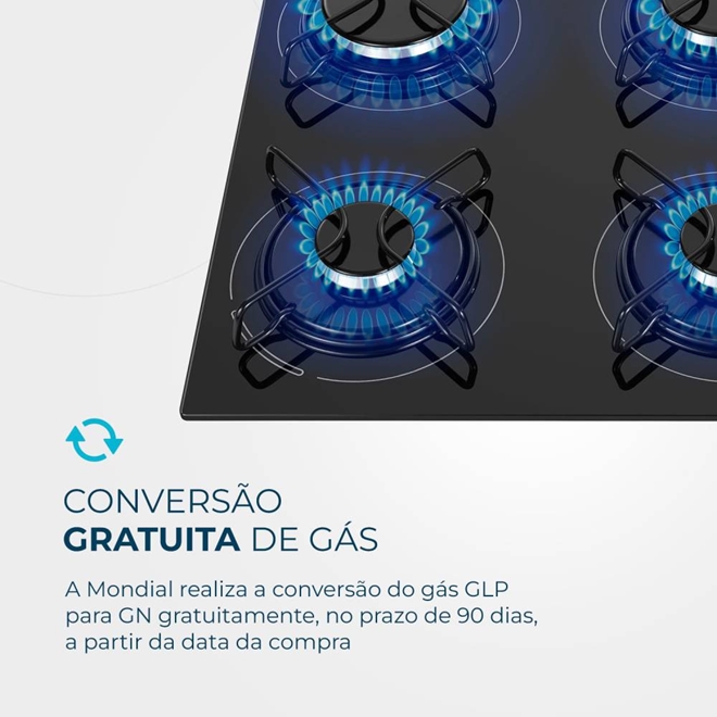 Cooktop 5 Bocas Mondial TC Vidro Temperado Gás Preto Bivolt