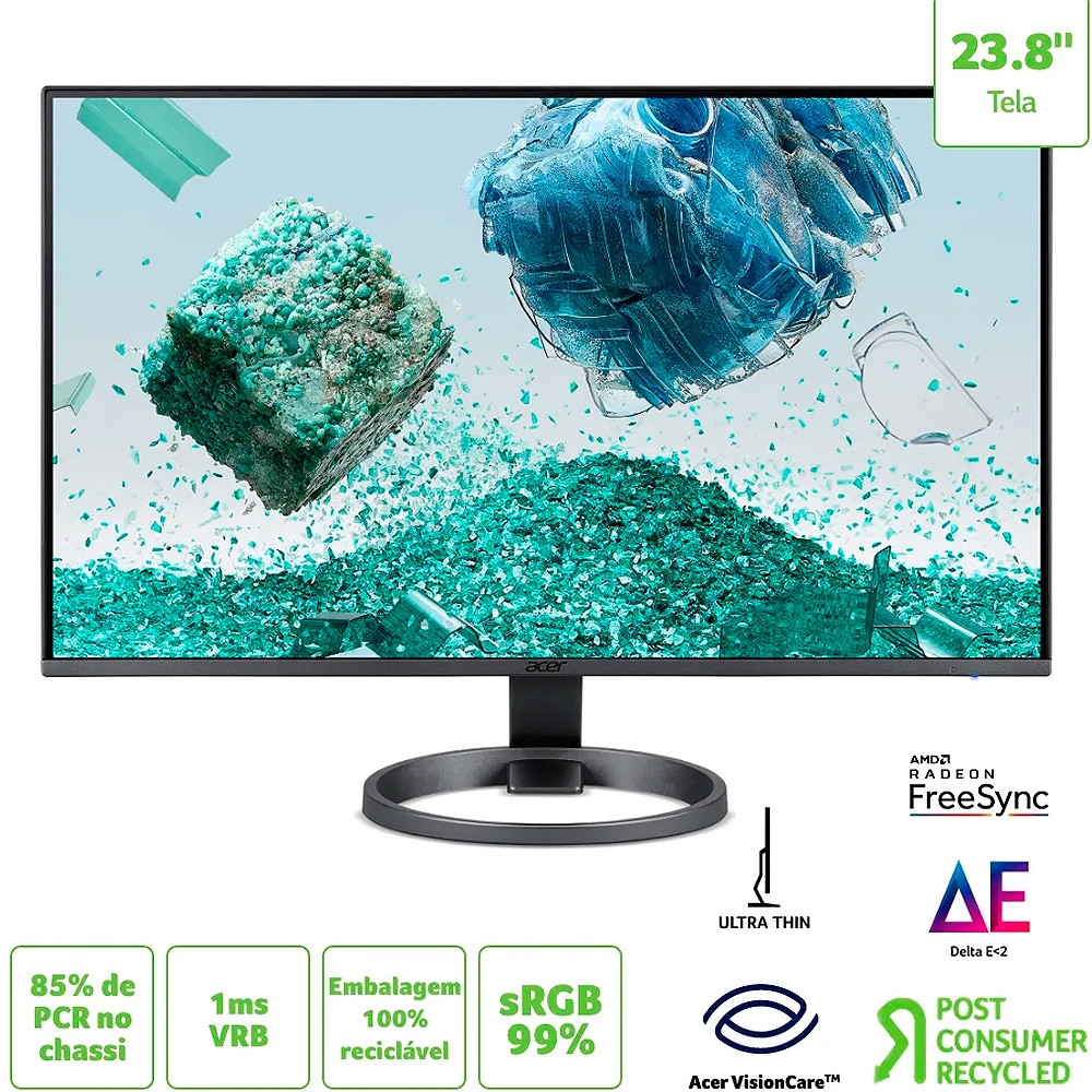 Monitor Gamer Acer Vero Ecológico 23.8'' Led FHD 100Hz 1ms HDMI VGA IPS ...