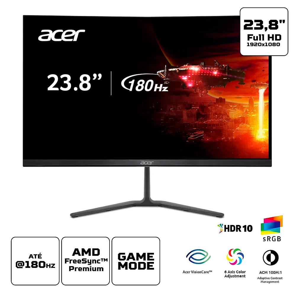 Monitor Gamer Acer Nitro 23,8 Full HD 180Hz 1MS HDMI DP IPS HDR ...