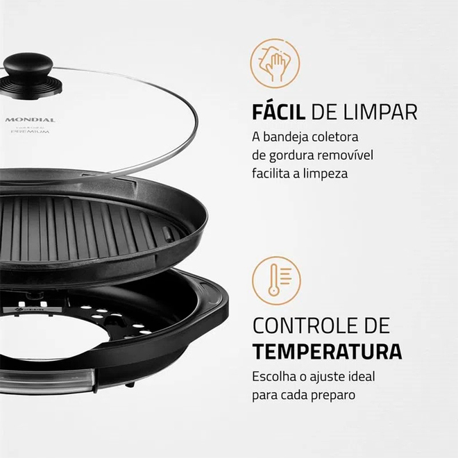Grill Redondo Mondial Smart Grill 1200W 127V Preta - G-04