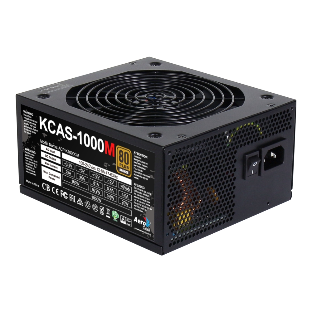 Fonte Aerocool 1000W KCAS 80 Plus Bronze Semi Modular KCAS-1000W