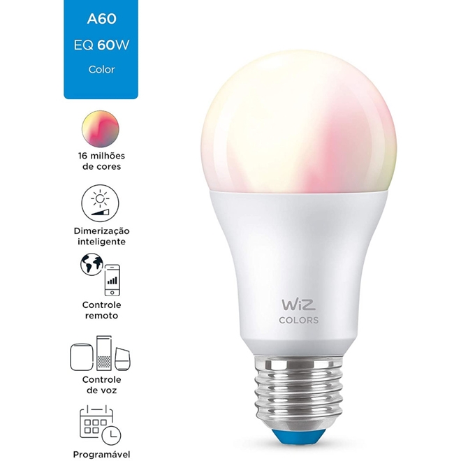 Lâmpada Led Smart Wifi Philips 8.8w Wiz bulbo A60 127V base E27