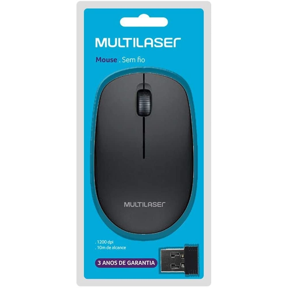 Mouse Multilaser Sem Fio 2.4 Ghz 1200 DPI USB Preto MO251