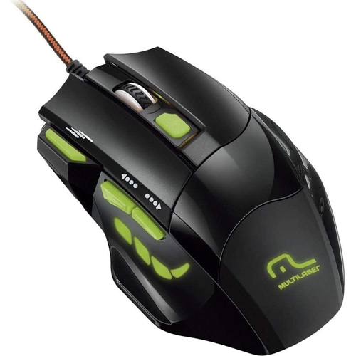 Mouse Gamer Multilaser QuickFire 2400DPI Preto/Verde MO208