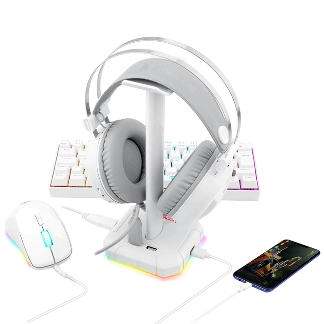 Suporte para Headset Redragon Scepter PRO RGB Lunar Branco - HA300-W