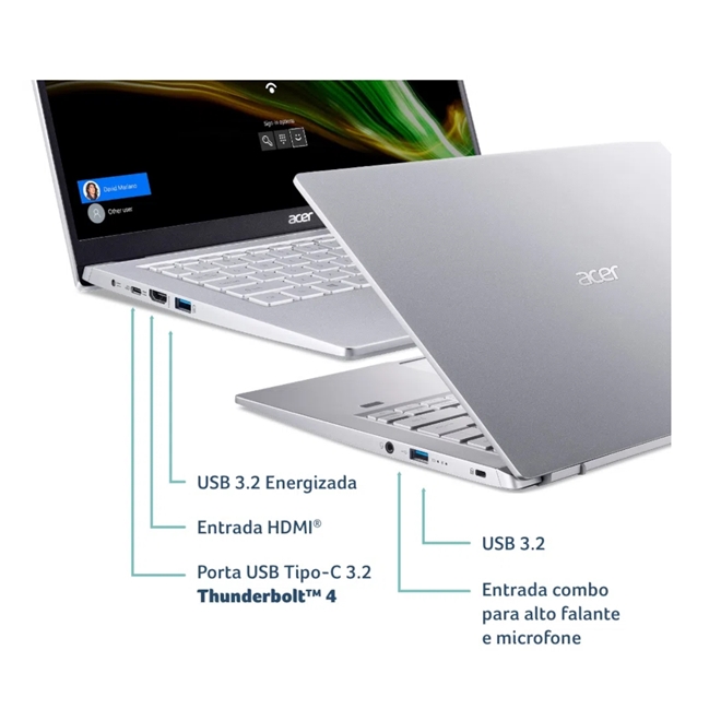 Notebook Acer Swift 3 14'' FHD AMD Ryzen 5 4500U 512GB SSD 8GB Win 10 ...
