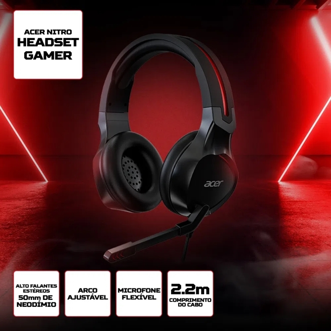 Kit Gamer Acer Nitro Headset P2, Teclado RGB e Mouse Gamer - Acer